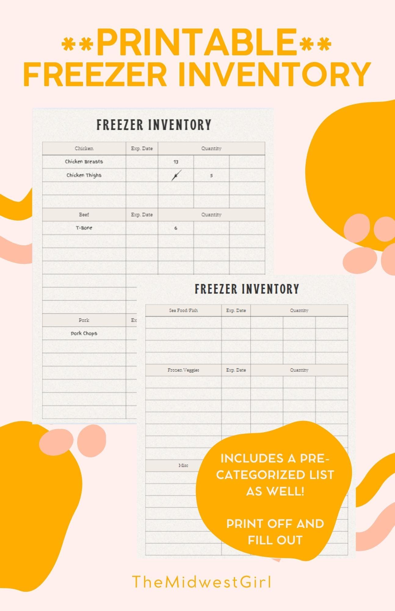 FREEZER INVENTORY TEMPLATE, Printable Template, Pantry, Pdf, Freezer - Etsy