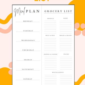 Weekly Grocery List & Meal Planner, **editable/printable Template ...