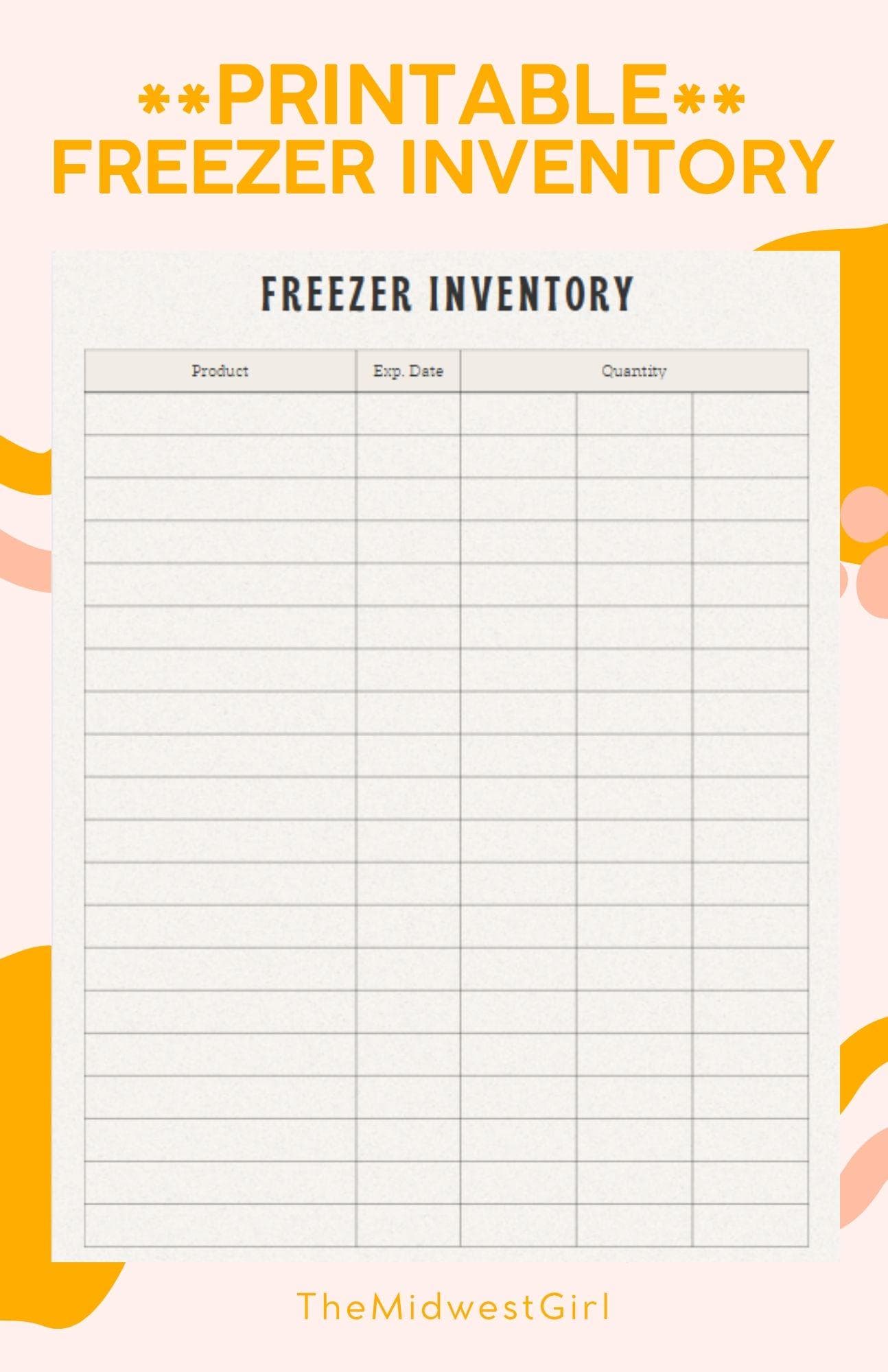 FREEZER INVENTORY TEMPLATE, Printable Template, Pantry, Pdf, Freezer - Etsy