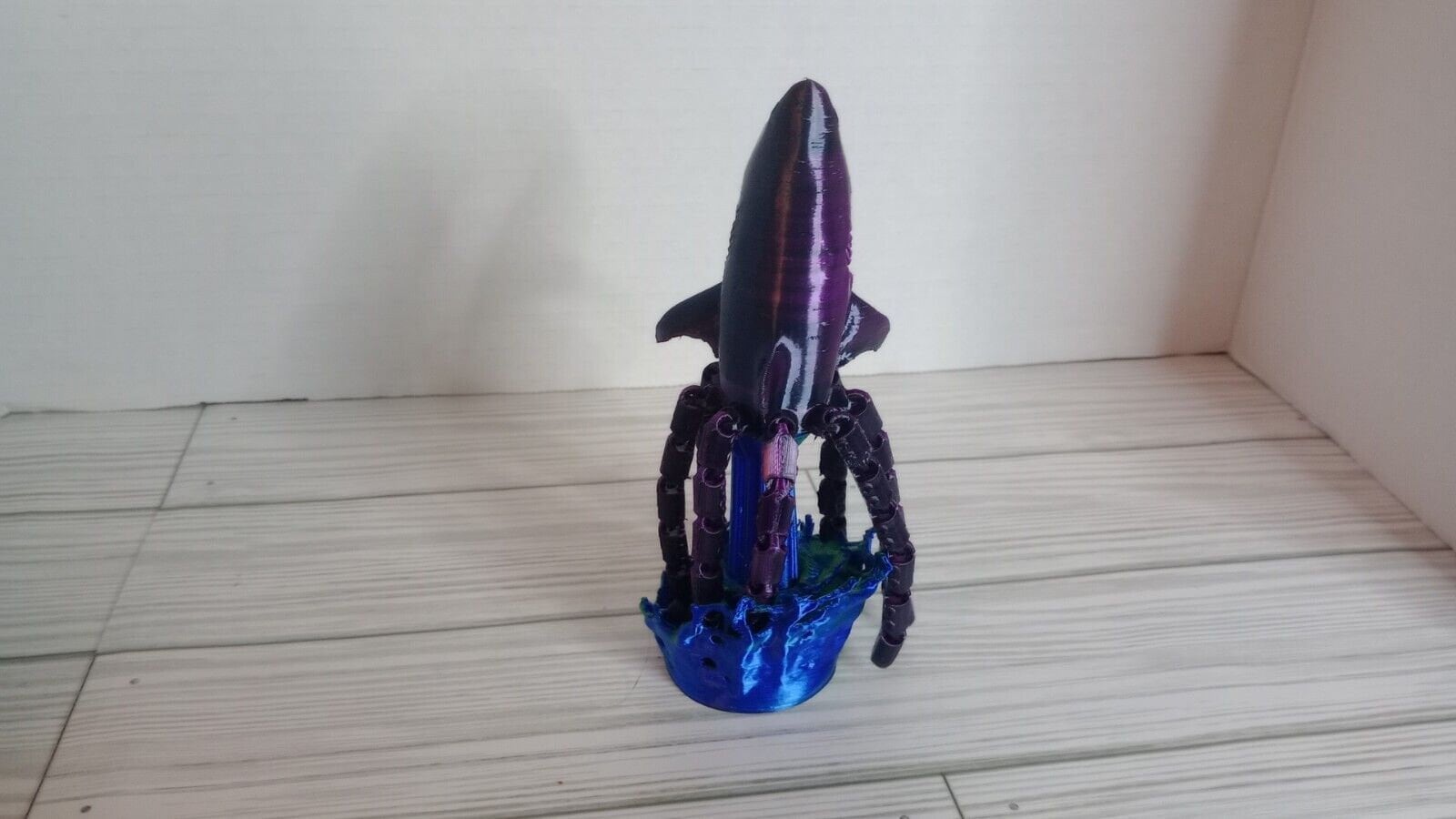 Sharktopus 3D Printed Articulated Toy With Wave Stand Purple and Black ...