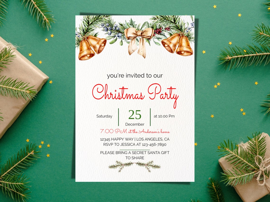 EDITABLE Christmas Holiday Party Invitation Card, Jettemplate Instant ...