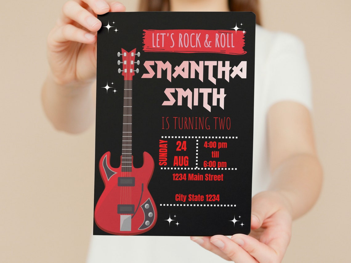 EDITABLE Rock 'n Roll Birthday Invitation Card, Rock Star Party ...