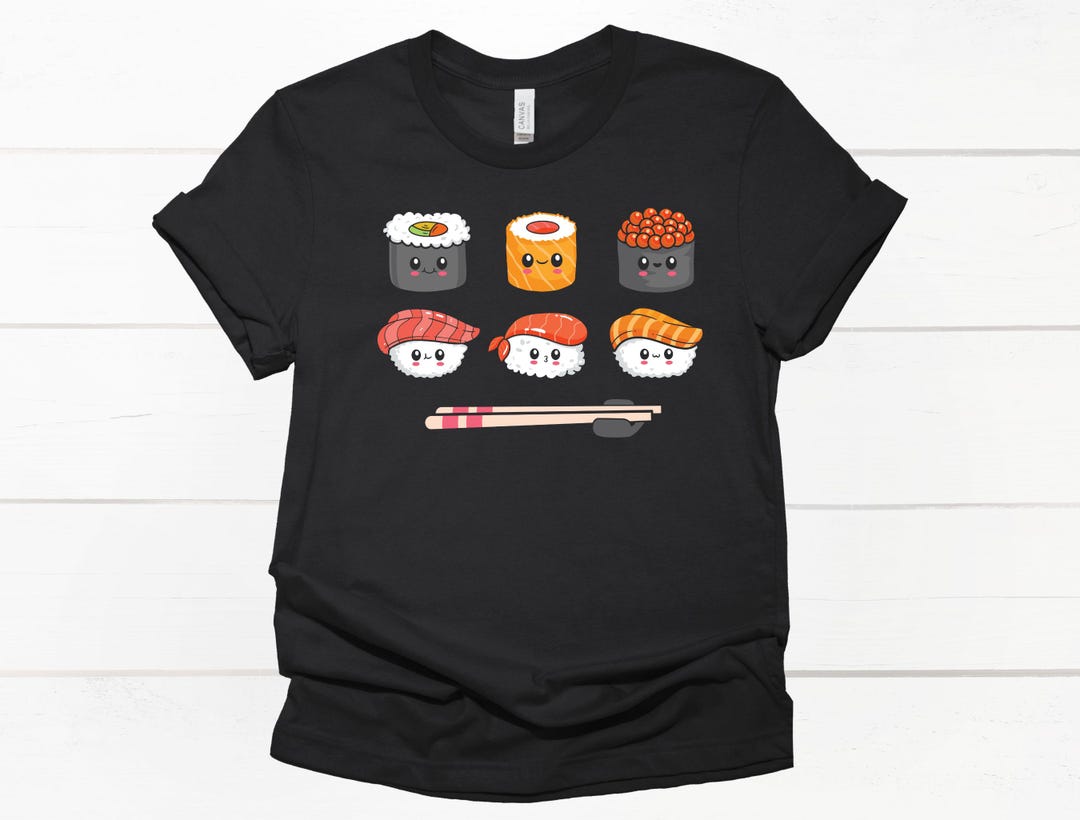 Sushi Anime Kawaii Tee, Japanese Food T-shirt, Unisex Cotton Shirt ...