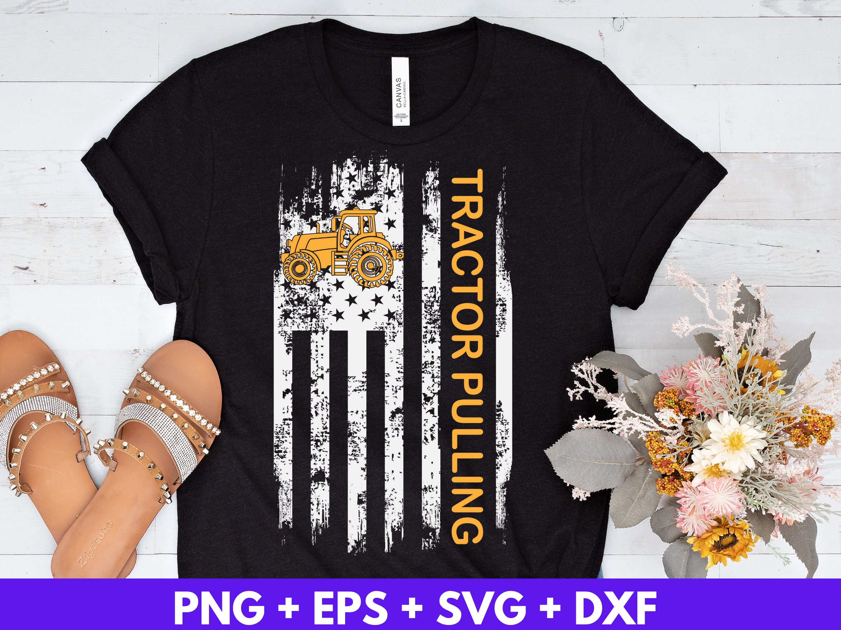 Tractor Pulling American Flag Svg Eps Png Dxf Digital Download, Cricut ...