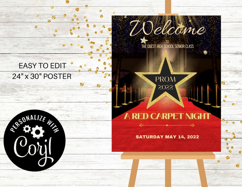 Red Carpet Dance Welcome Sign Hollywood Editable Prom - Etsy