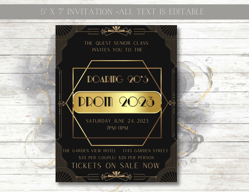 Art Deco Invitation and Ticket Set, Flyer, Save the Date Roaring 20's ...