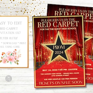 Red Carpet Invitation and Flyer Set/sign VIP Pass, Hollywood, Lights ...