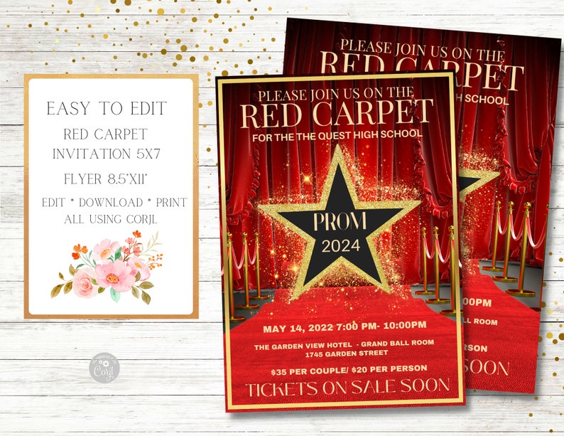 Red Carpet Invitation and Flyer Set/sign VIP Pass, Hollywood, Lights ...