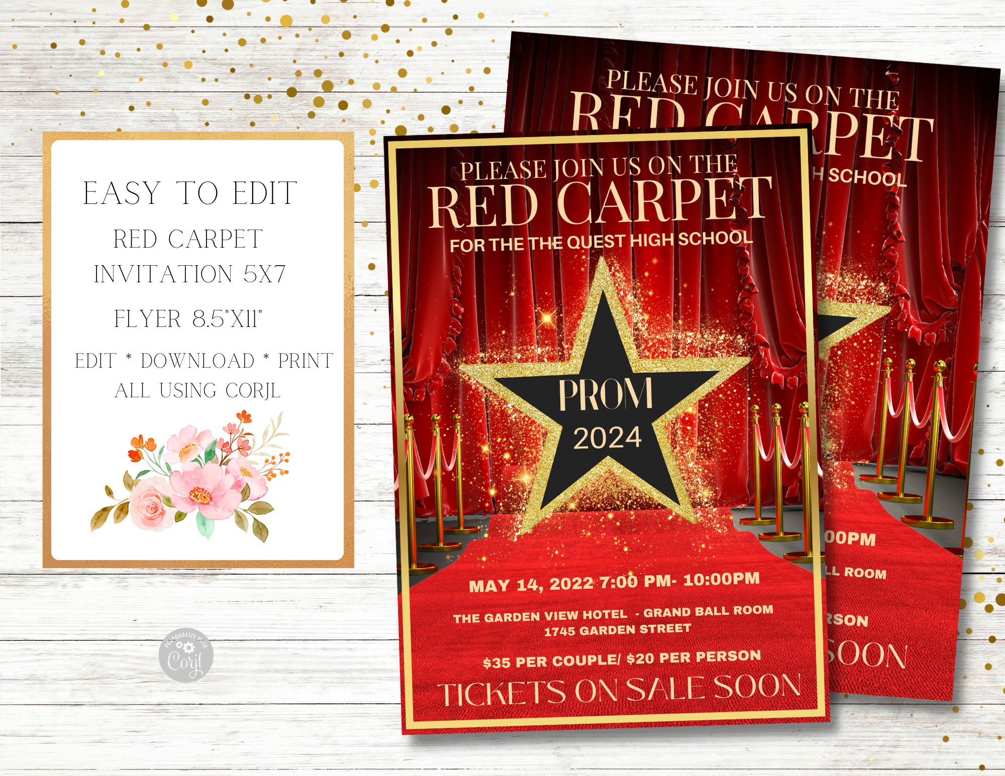 Red Carpet Invitation and Flyer Set/sign VIP Pass, Hollywood, Lights ...