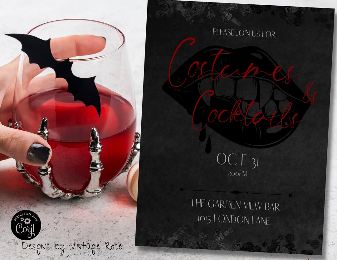 Vampire Costumes & Cocktails Halloween Invitation, Cocktail Invite ...