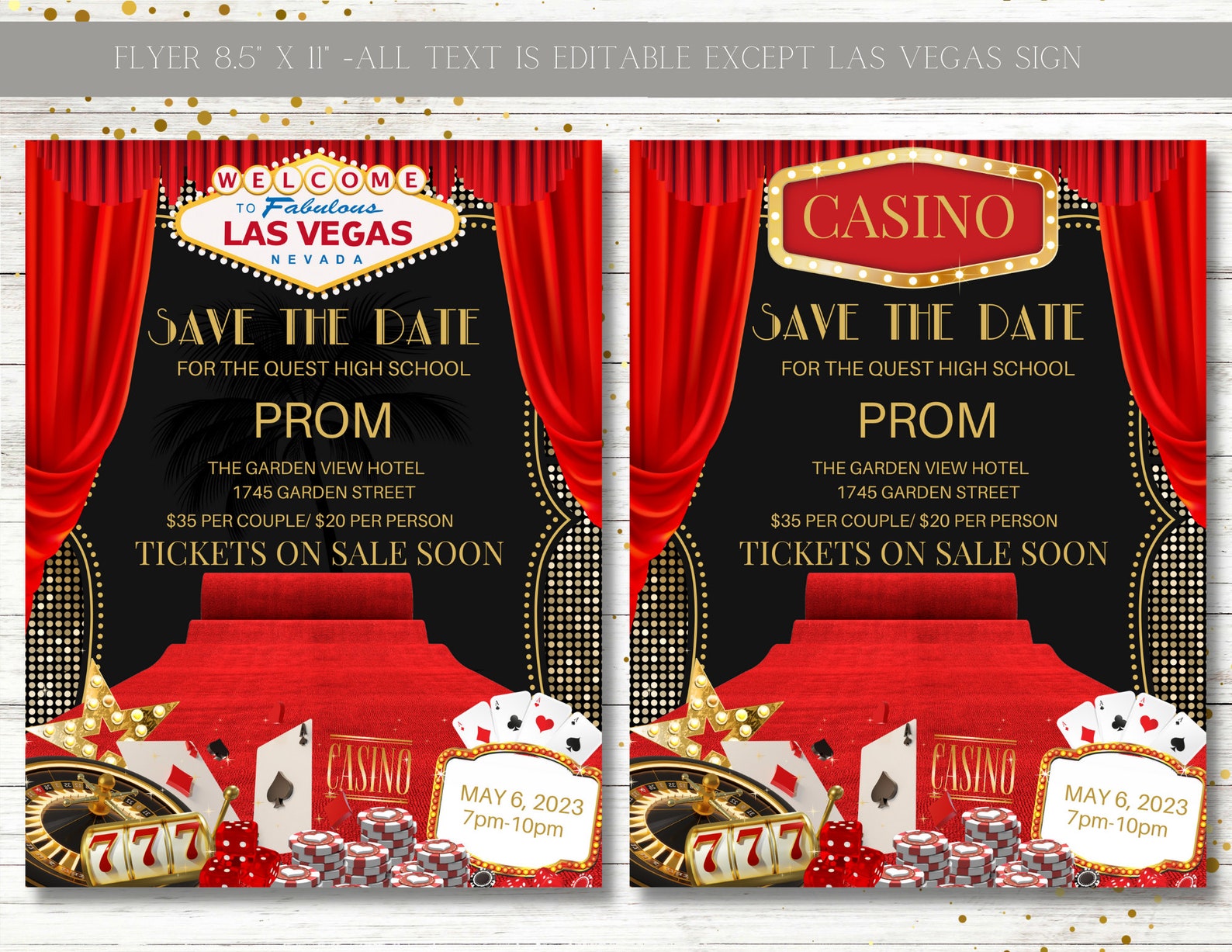 Casino Night Invitation, Flyer and Ticket Set, Las Vegas Theme, School ...
