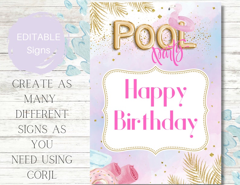 Pool Party Signs, Editable, Birthday Party, Summer Party, Flamingo ...