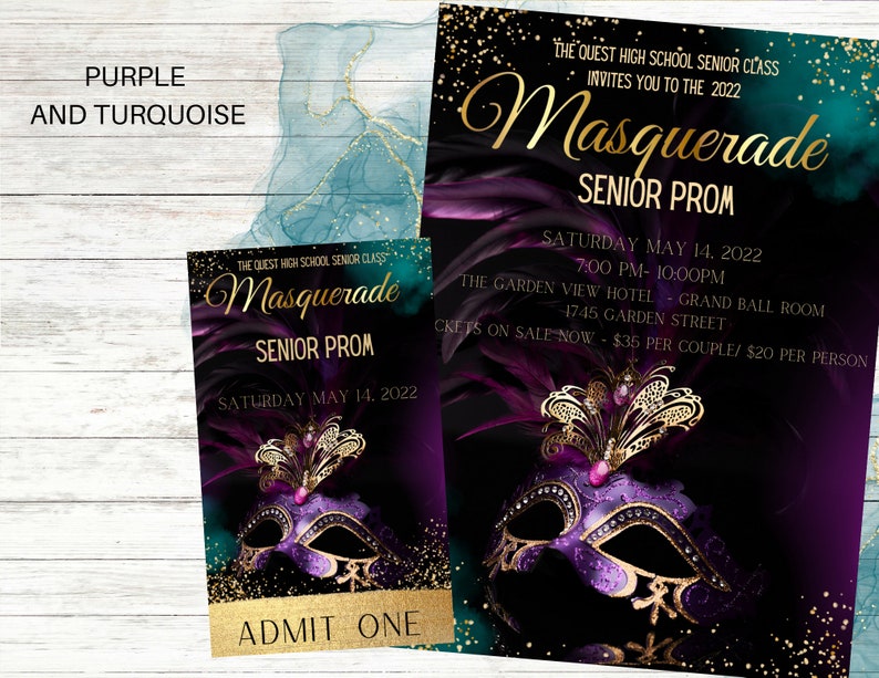 Masquerade Dance Set, Editable, Prom, School Dance, Invitation, Ticket ...