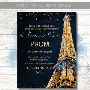 A Night in Paris Invitation, Flyer and Ticket Set, Prom, Homecoming ...