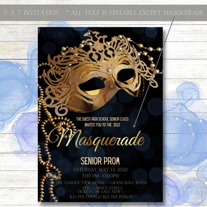 Blue and Gold Masquerade Dance Set, Editable, Prom, School Dance ...