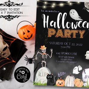 Halloween Party Invitation Ghost, Graveyard, Kids ,editable Using Corjl ...