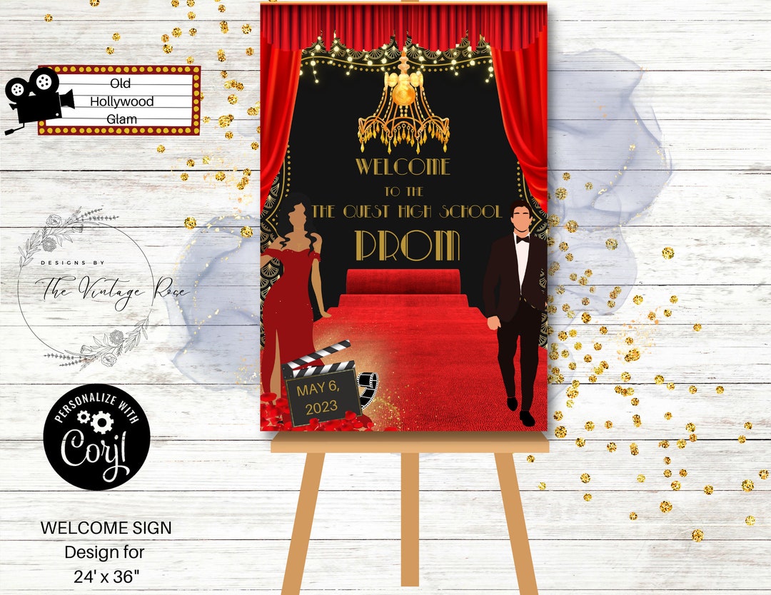 Red Carpet, Old Hollywood Glam, Welcome Sign, Prom, Homecoming, School ...