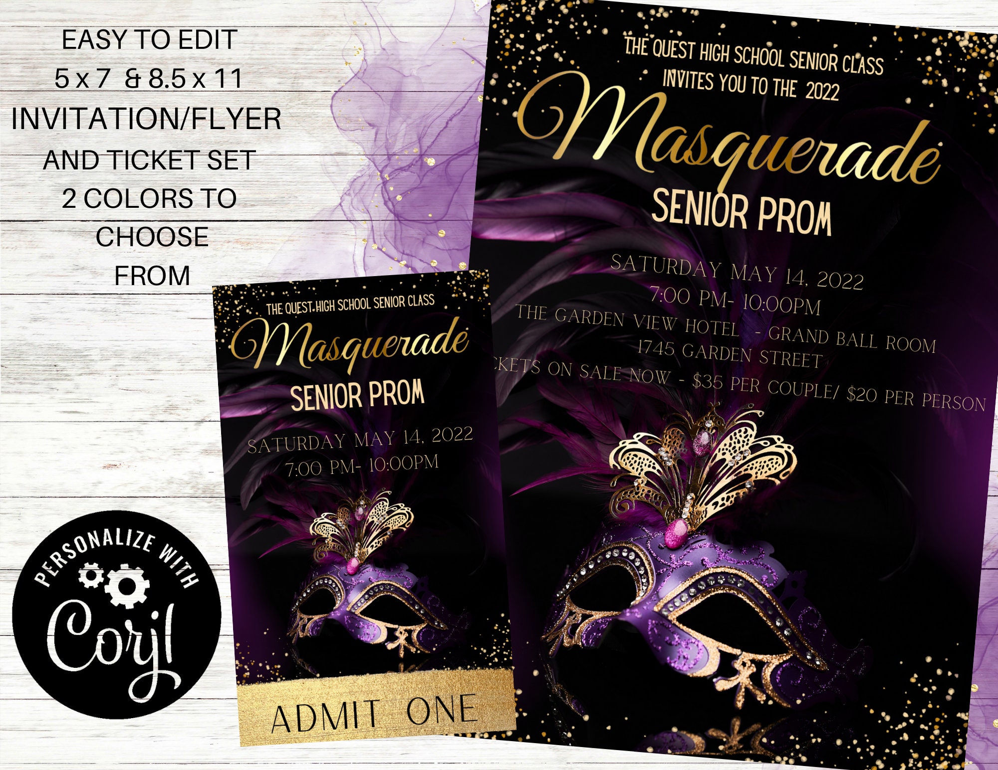 Masquerade Dance Set, Editable, Prom, School Dance, Invitation, Ticket ...