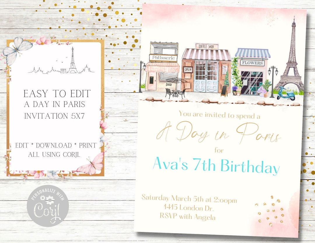 Paris Invitation, French, Birthday Invitation, A Day in Paris, Parisian ...