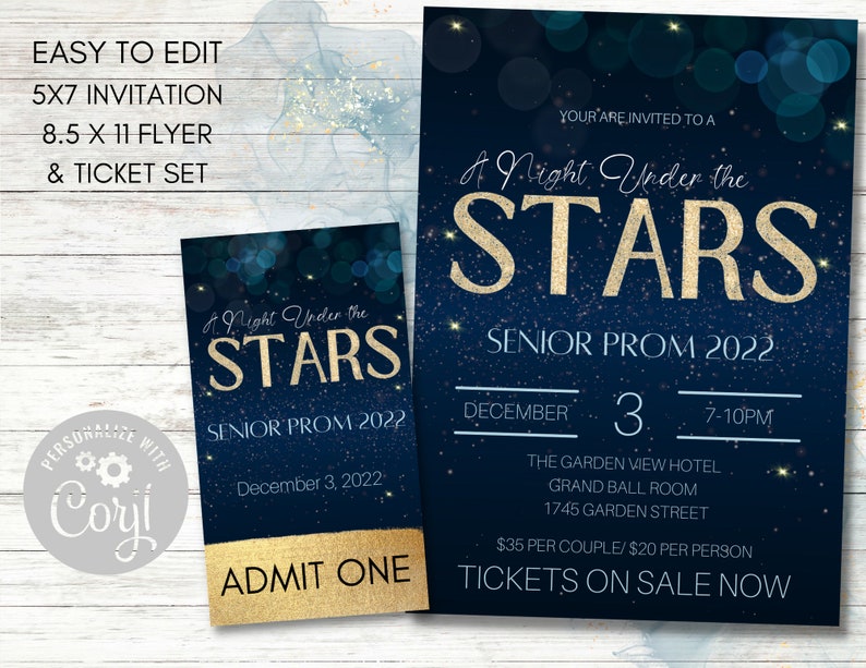 A Night Under the Stars Invitation, Flyer and Ticket Set, Under the ...