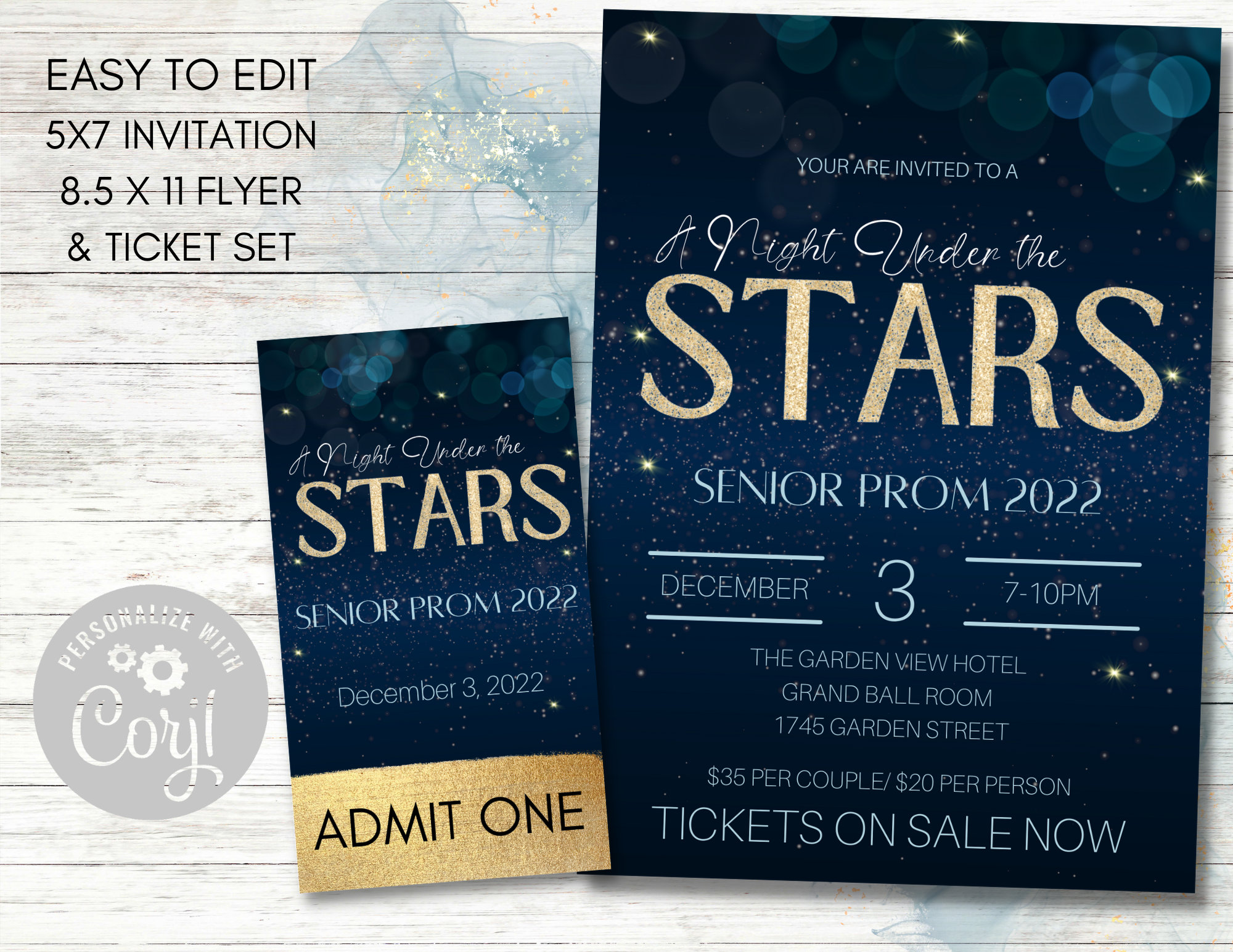 A Night Under the Stars Invitation, Flyer and Ticket Set, Under the ...