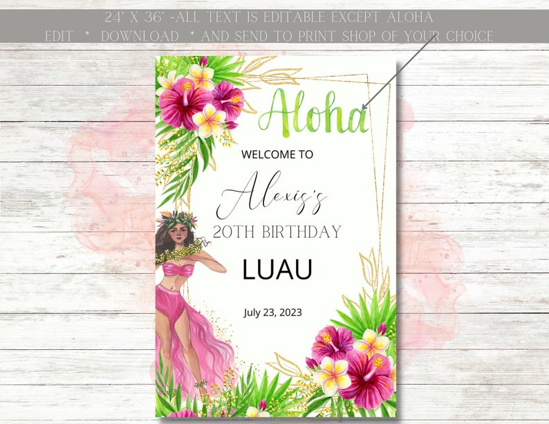 Aloha Welcome Sign and Favor Tags, Luau Sign, Hawaiian, Birthday, 16th ...