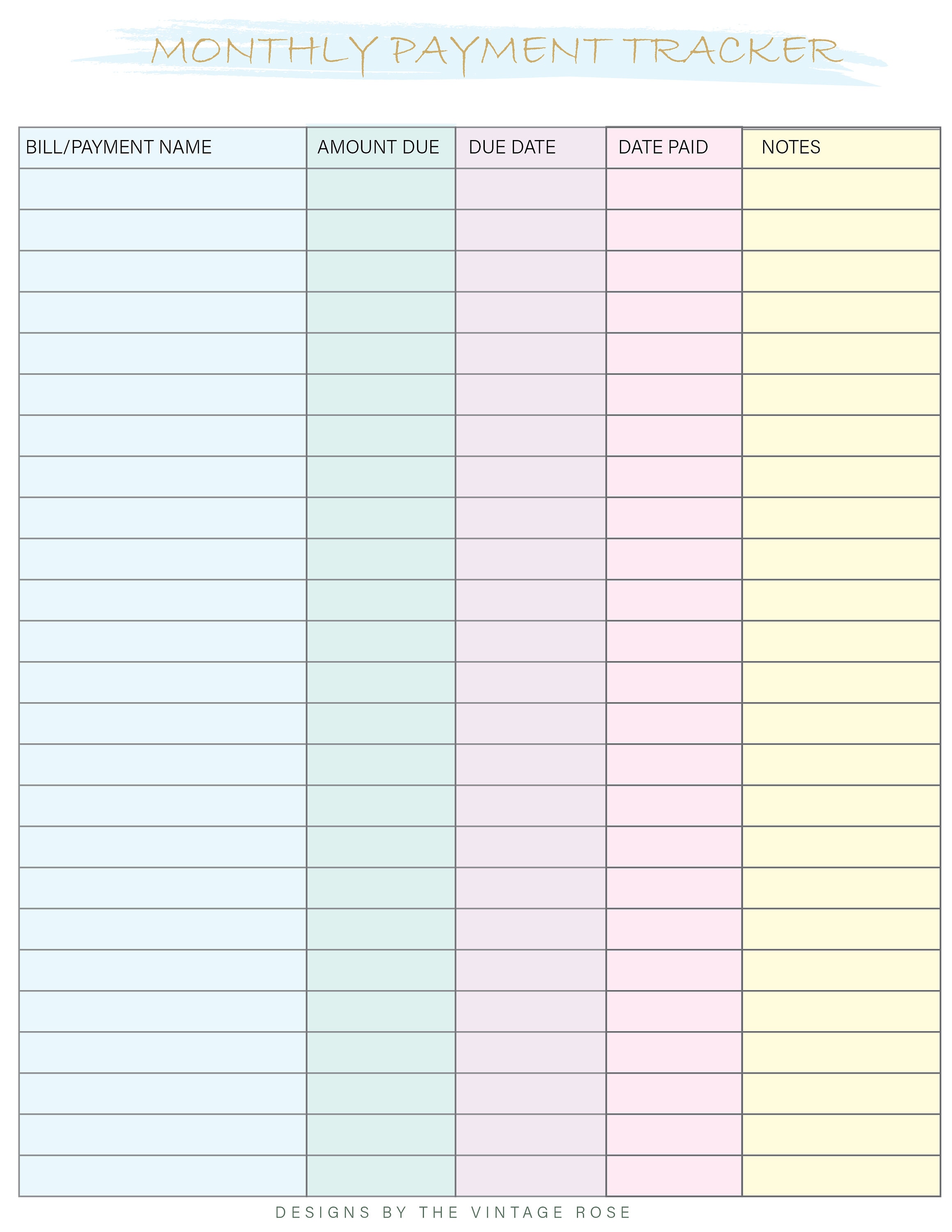 Monthly Budget Monthly Payment Tracker Yearly Bills at a - Etsy