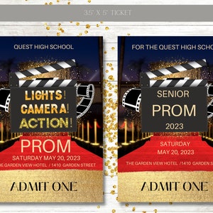 Lights! Camera! Action! Invitation Ticket Set, Red Carpet, Hollywood ...