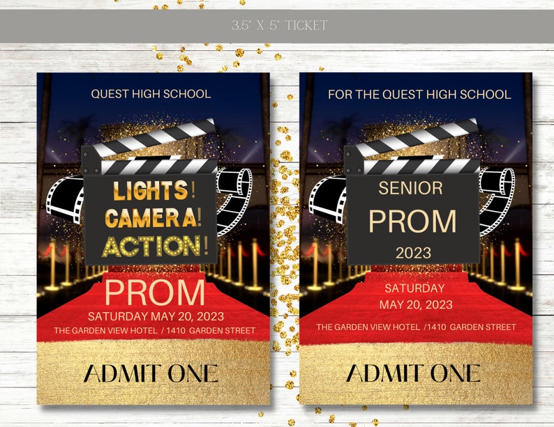 Lights Camera Action Invitation Ticket Set Red Carpet - Etsy