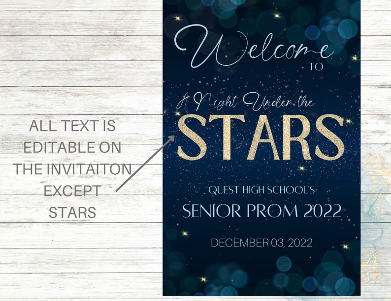 A Night Under the Stars Welcome Sign, Poster, Under the Stars Prom ...