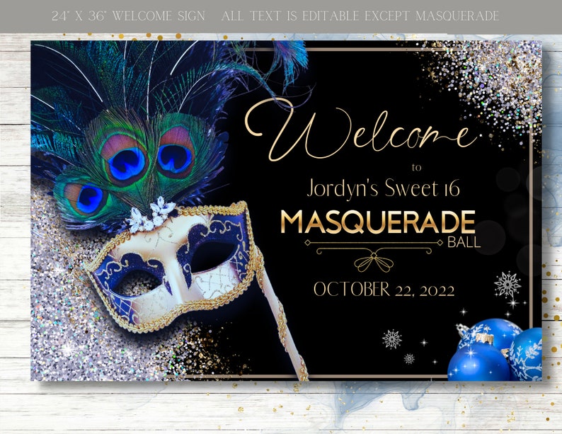 Holiday Masquerade Welcome Sign Editable Birthday Prom - Etsy