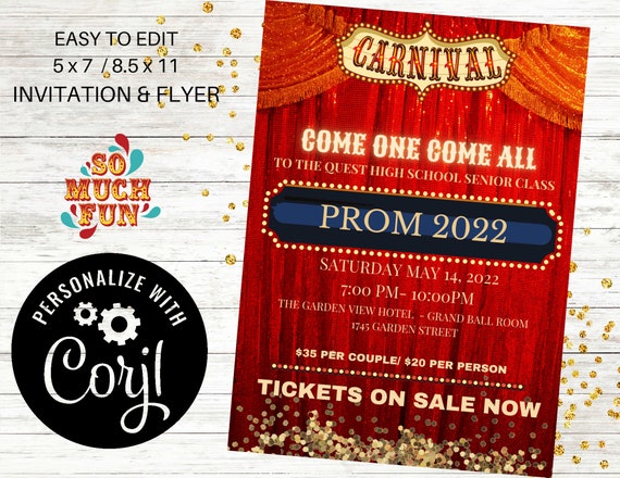 Carnival Invitation & Flyer Editable Prom School Dance | Etsy