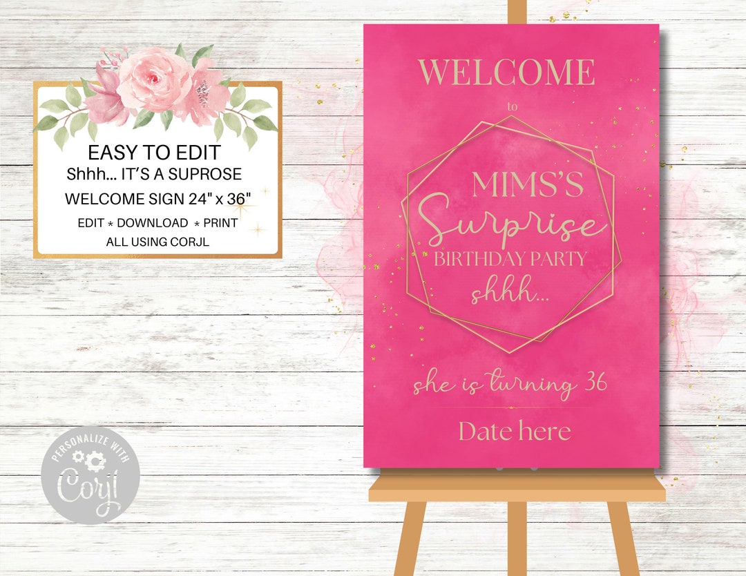 Shhh....it's a Surprise Welcome Sign, Pink Welcome Sign, Party Sign ...