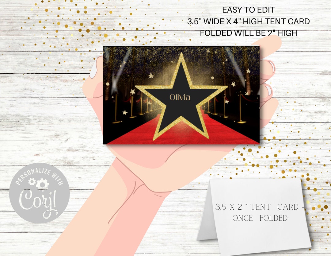 Red Carpet Dance Tent Card, Food Card, Editable, Hollywood Editable ...