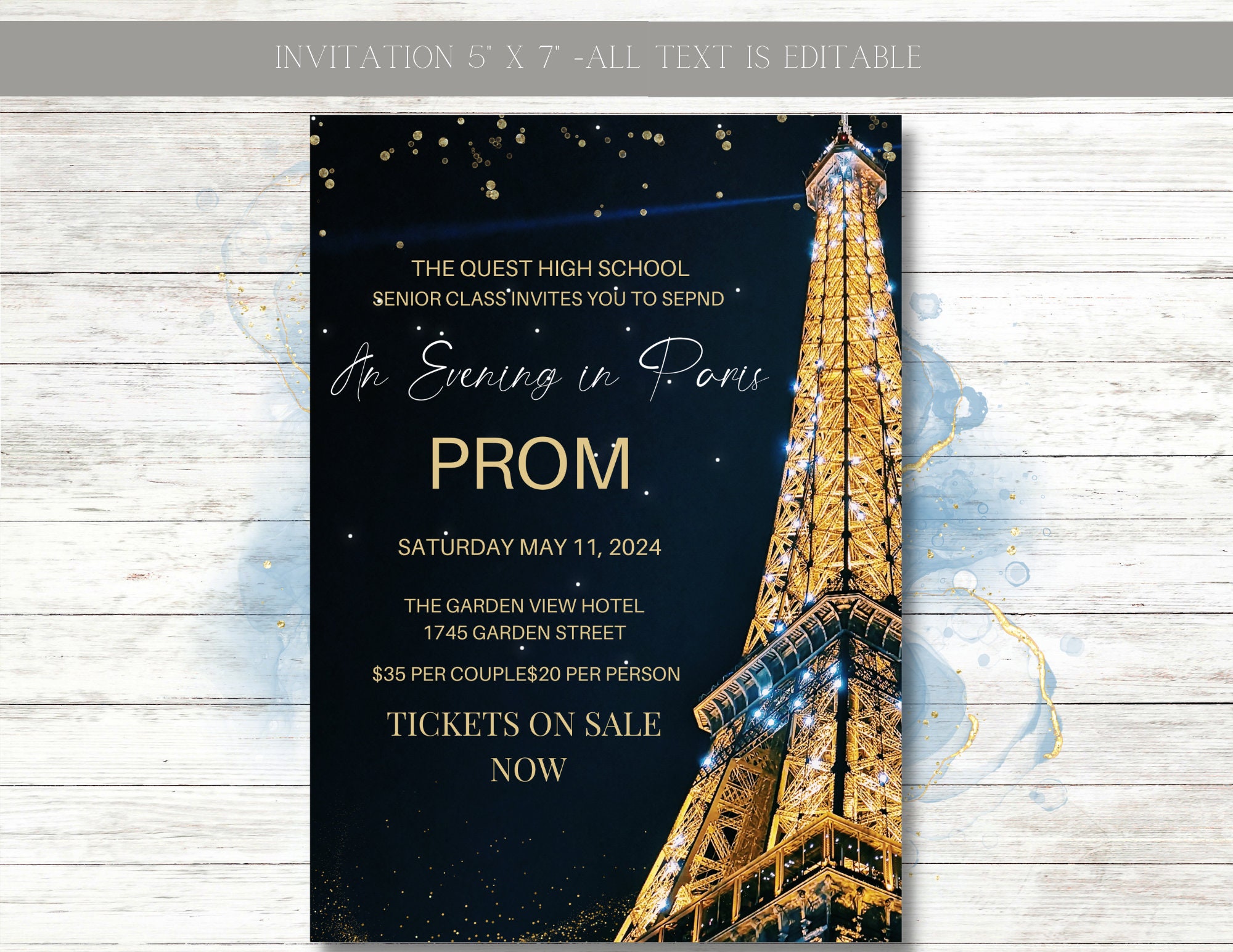 A Night in Paris Invitation and Flyer Set, Prom, Homecoming, School ...