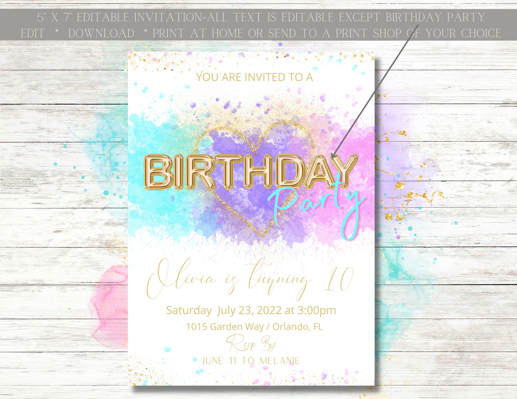 Colorful Birthday Party Invitation, Rainbow, Pastel Invitation ...