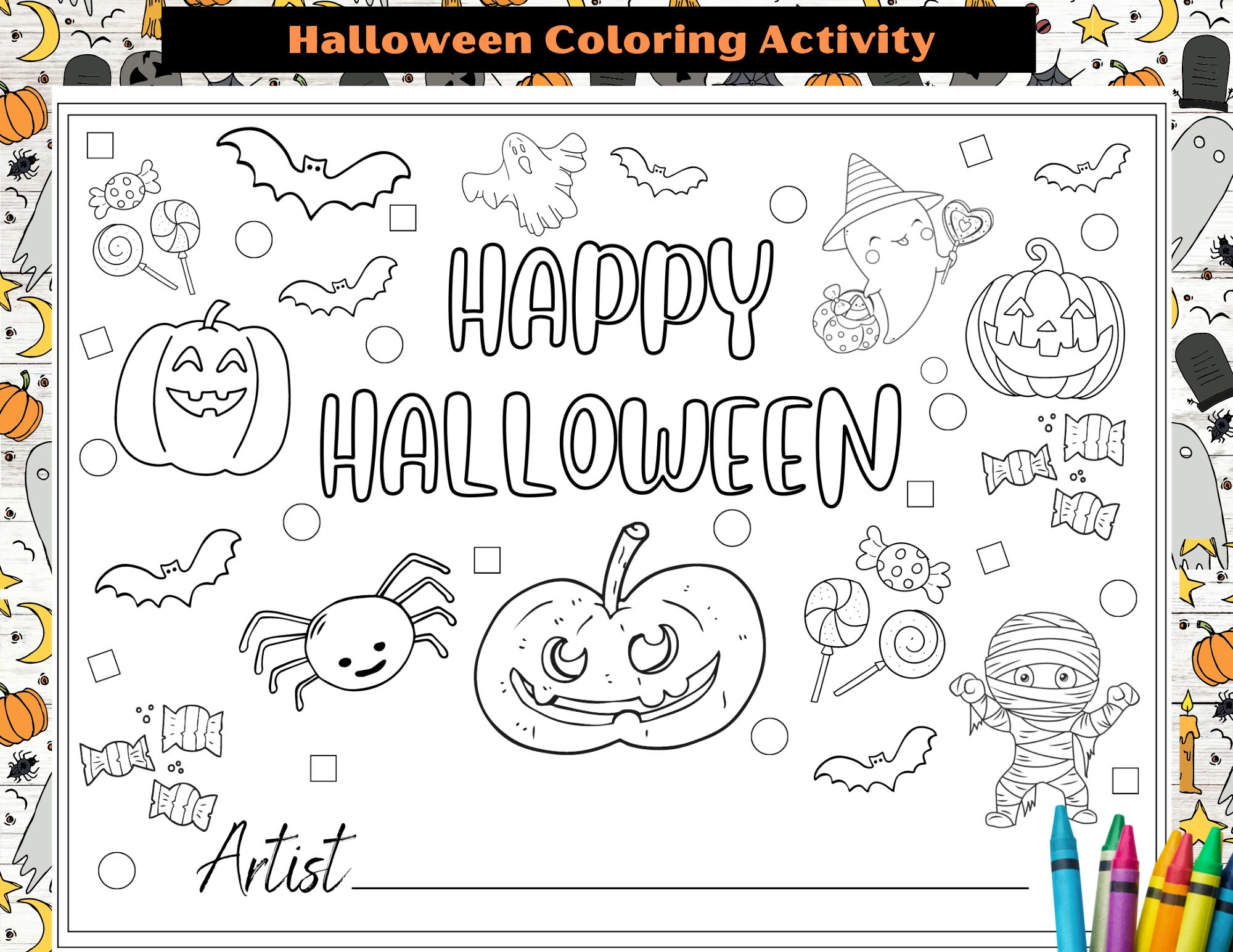 Kids Halloween Coloring Activity Pages Kids Coloring - Etsy