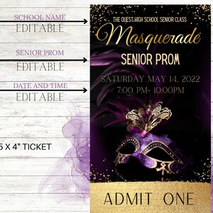 Masquerade Dance Set, Editable, Prom, School Dance, Invitation, Ticket ...