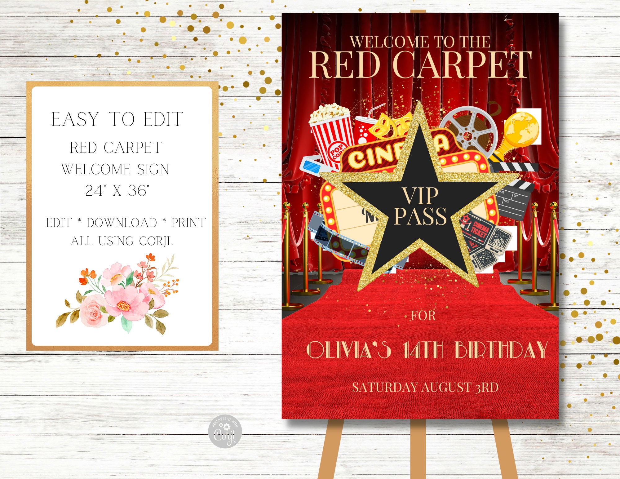 Red Carpet Welcome Sign, Poster, Movie Night, VIP Pass, Hollywood ...