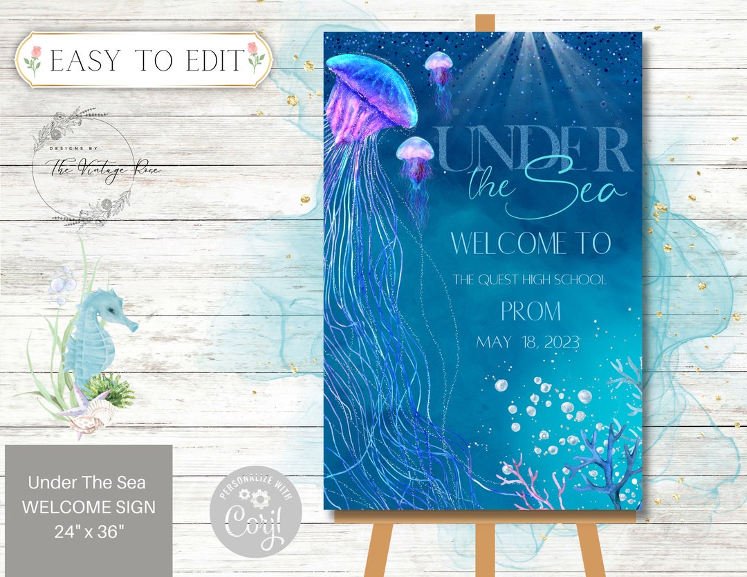 Under the Sea Welcome Sign, Editable, Prom, Home Coming, School Dance ...