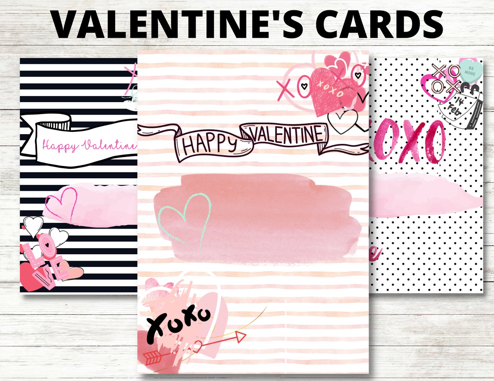 Valentine's Day Cards, Black, White and Pink, XOXO Cards, School Cards ...