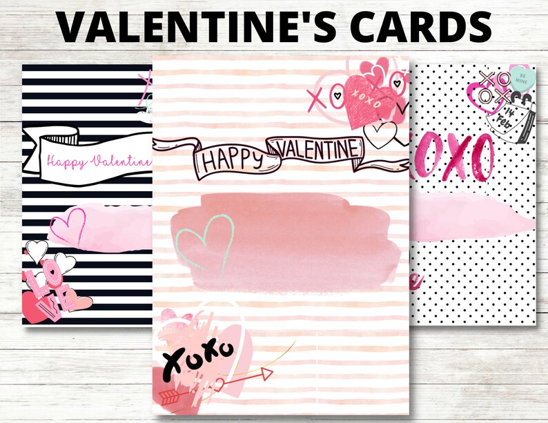 Valentine's Day Cards, Black, White and Pink, XOXO Cards, School Cards ...