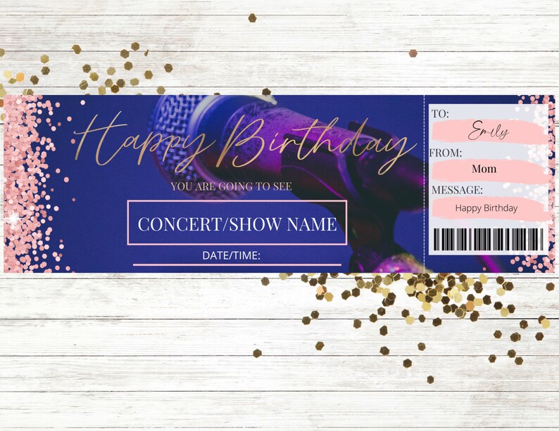 Printable Concert Ticket, Happy Birthday Concert Ticket/ Show Ticket ...