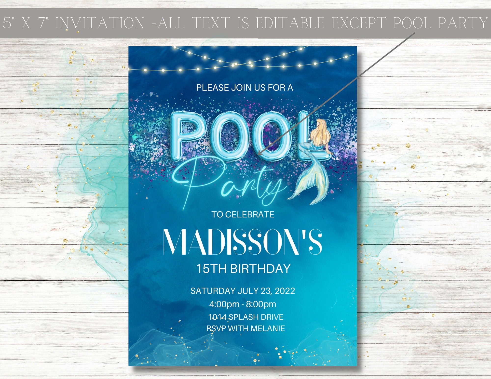Pool Party Invitation, Mermaid, Sleepover, Birthday Party, Summer ...