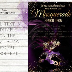 Masquerade Dance Set, Editable, Prom, School Dance, Invitation, Ticket ...