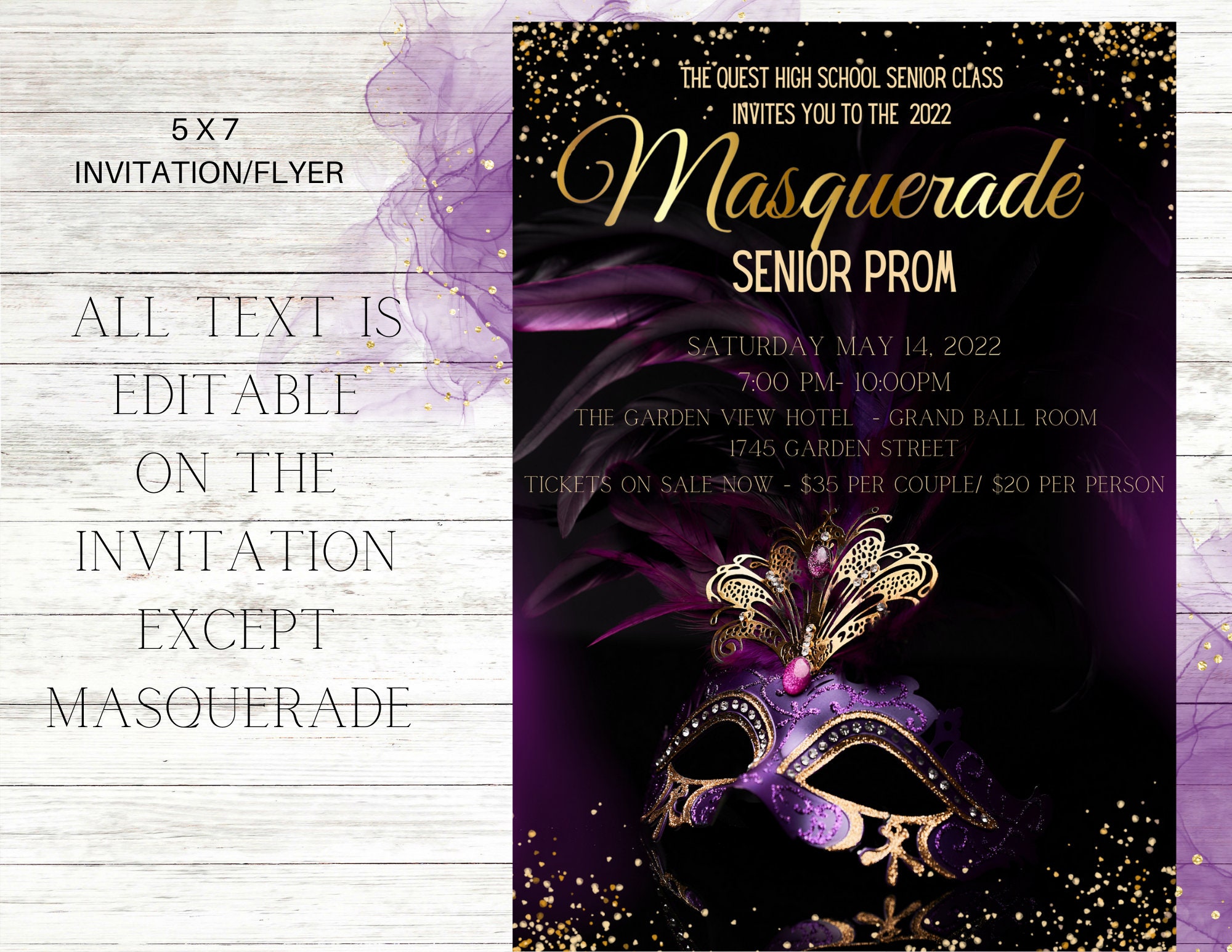 Masquerade Dance Set, Editable, Prom, School Dance, Invitation, Ticket ...
