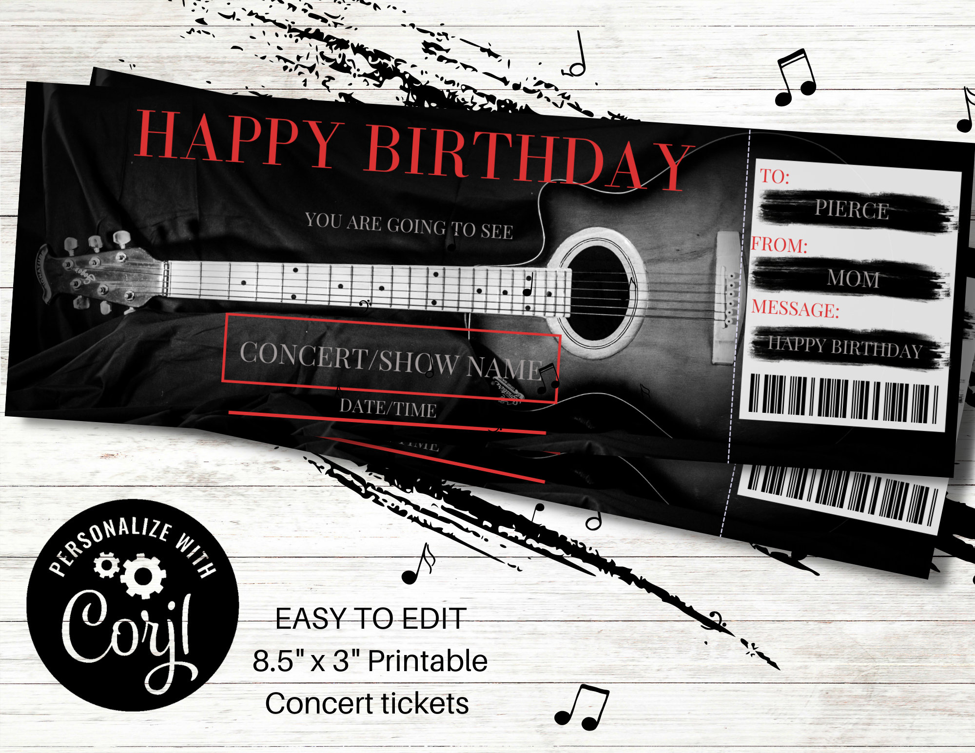 Printable Concert Ticket, Happy Birthday Concert Ticket/ Show Ticket ...