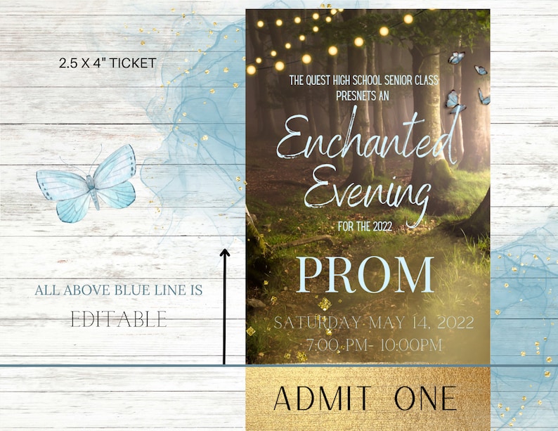 Enchanted Forest Invitation and Ticket Set, Prom, Editable, School ...