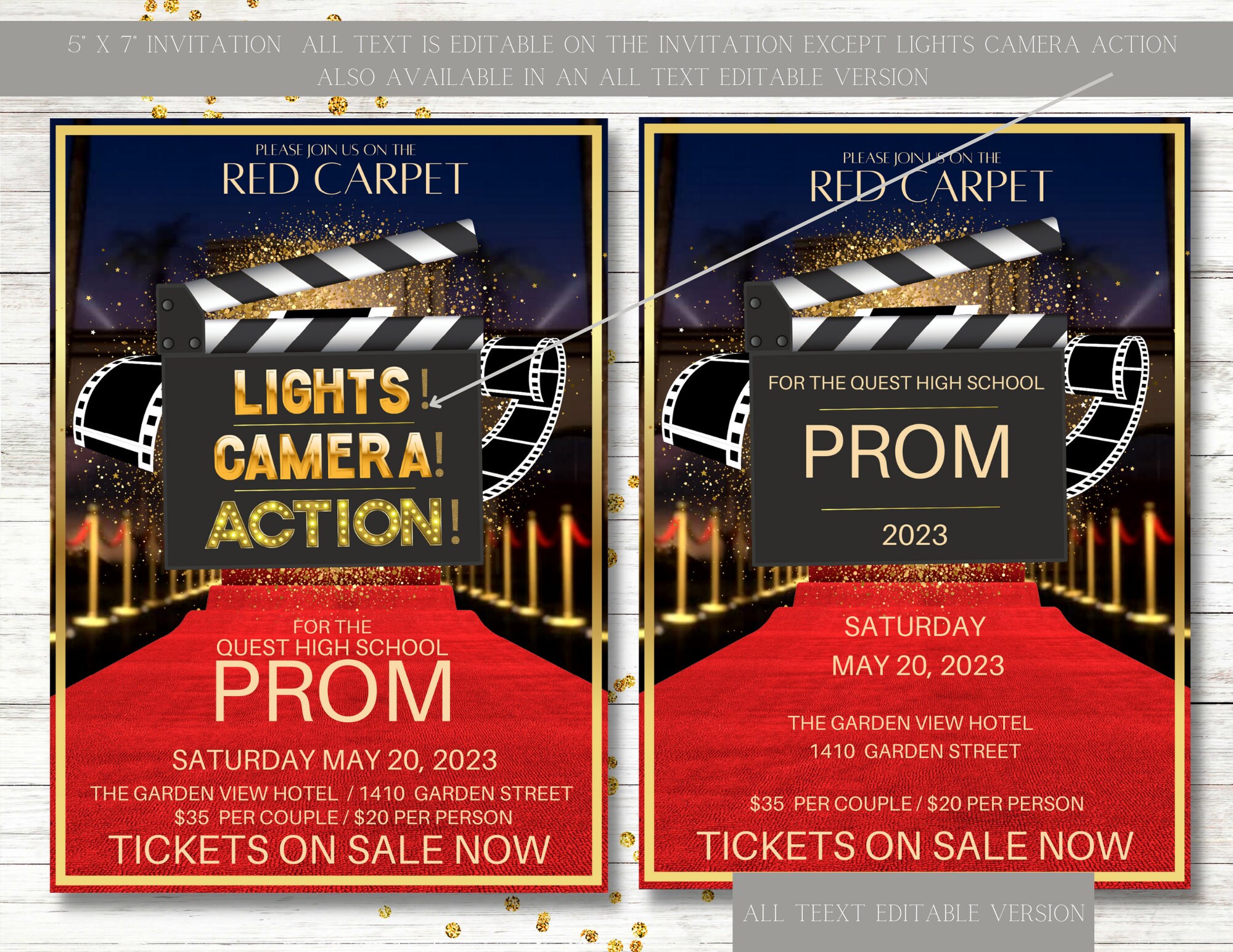 Lights Camera Action Invitation Set, Red Carpet, Hollywood, Prom ...
