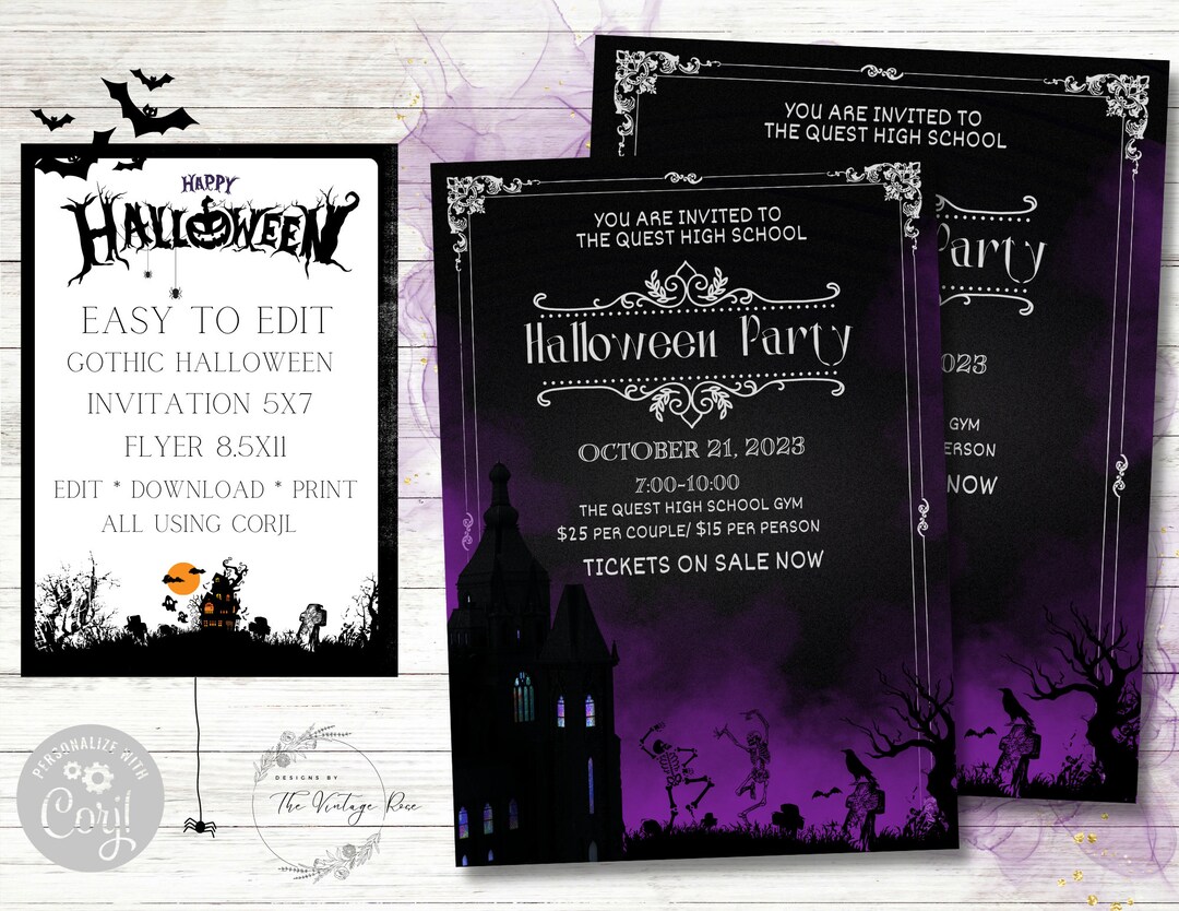 Gothic Halloween Invitation and Flyer Set, Dance, Halloween Dance ...